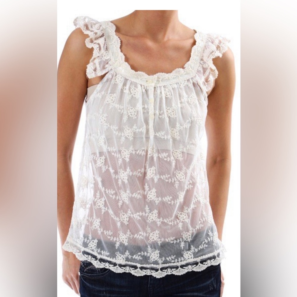 Pinky Boho Ivory Lace Sheer Top - Gem